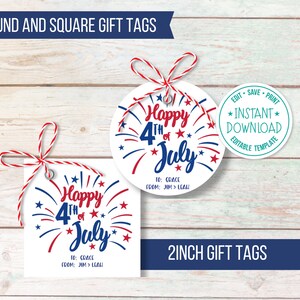 Happy 4th of July Round Cookie Tag, Patriotic Gift Tags, Fourth of July ...