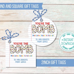 Back to School Digital Gift Tags, You're the Bomb Round Gift Tags, 1st ...