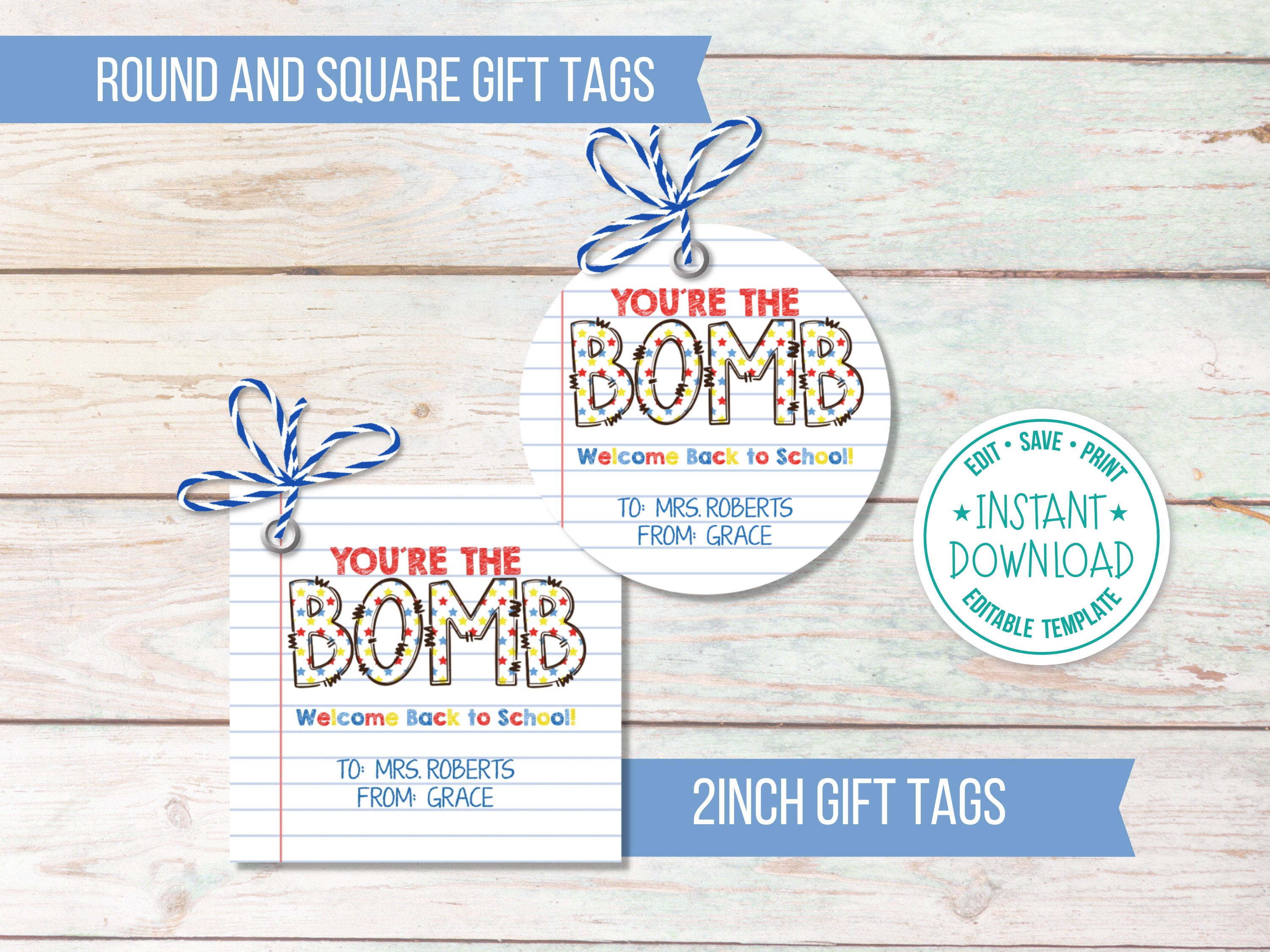 Back to School Digital Gift Tags You're the Bomb Round - Etsy