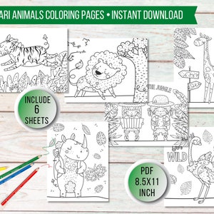 Safari Coloring Pages for Kids Printable Jungle Animals - Etsy