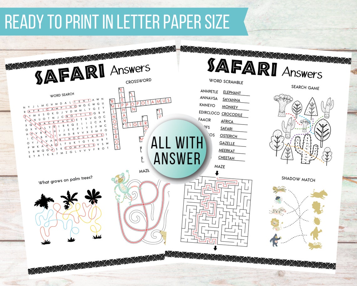 Safari Animals Party Games Kids African Animals Kids Activity | Etsy