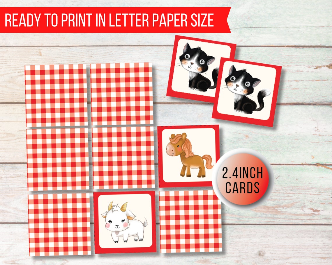 Farm Theme Memory Card Game, Farm Memory and Matching Game, Printable ...