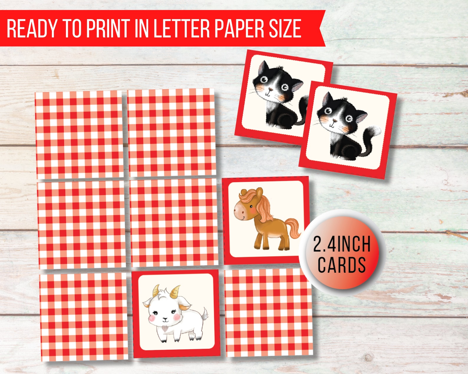 Farm Theme Memory Card Game, Farm Memory and Matching Game, Printable ...