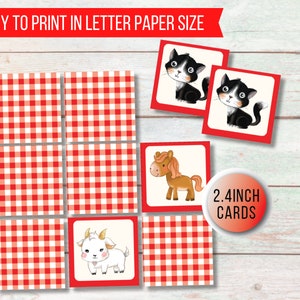 Farm Theme Memory Card Game, Farm Memory and Matching Game, Printable ...