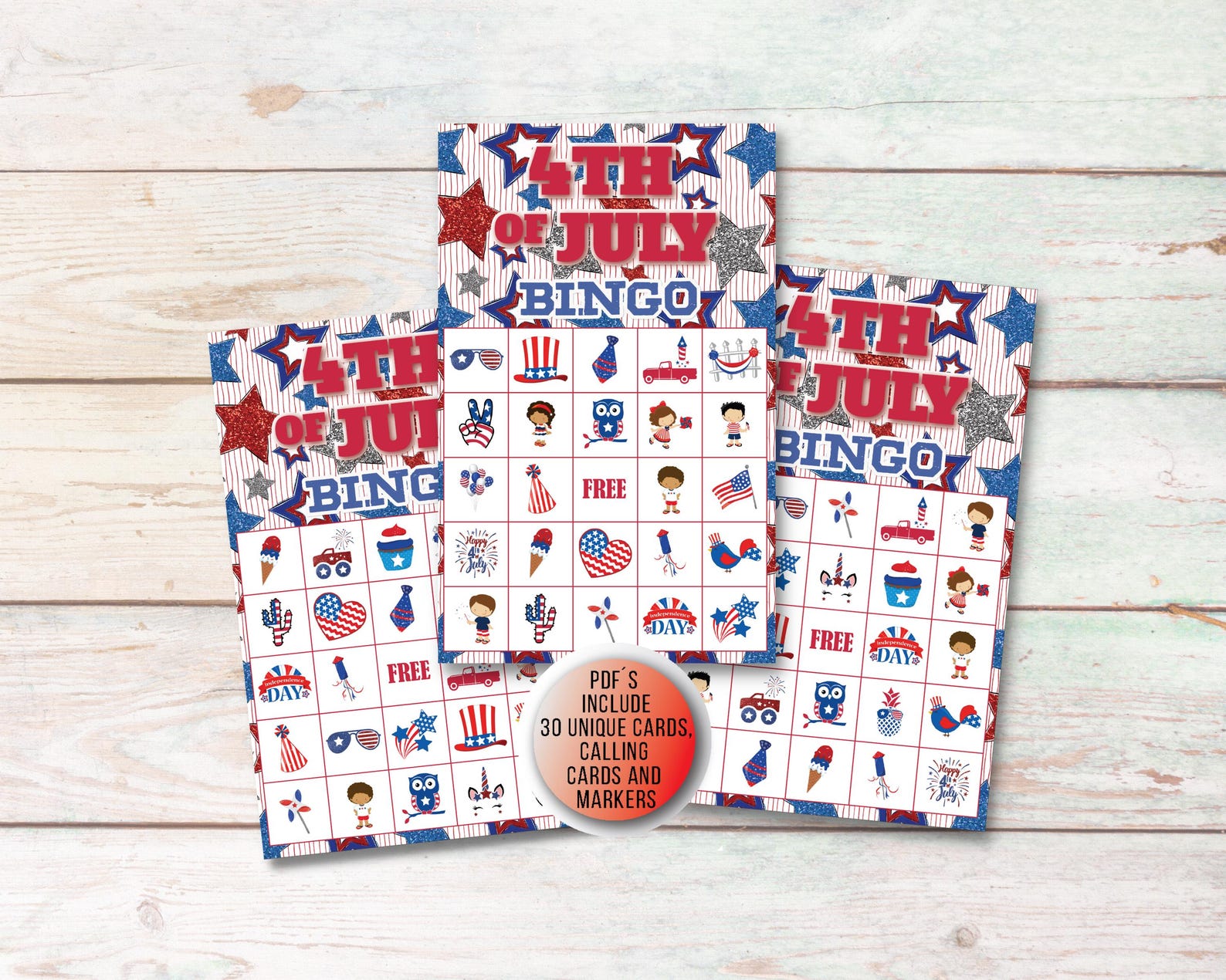 4th of July Bingo Cards, Printable Bingo for Independence Day, Fourth ...