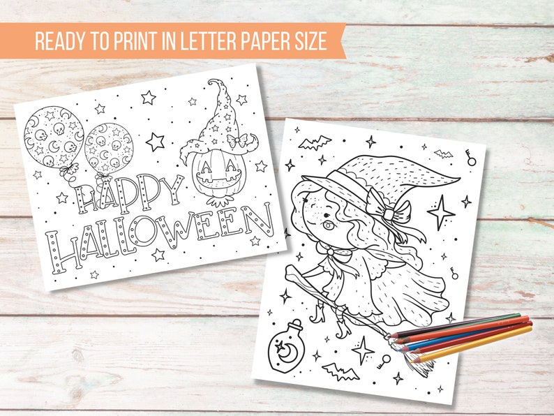 Halloween Coloring Pages for Kids Printable Halloween Witch - Etsy
