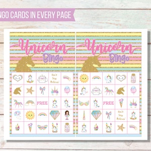 Unicorn Bingo Game for Kids Printable, Unicorn Birthday Party Printable ...