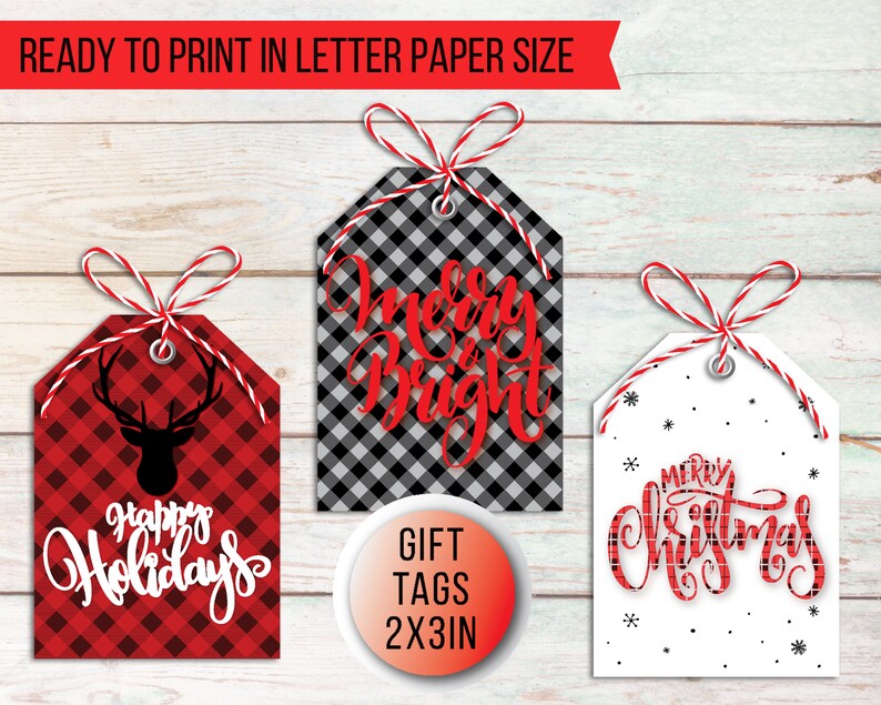 Buffalo Plaid Christmas Tags printable Christmas Gift Tags | Etsy