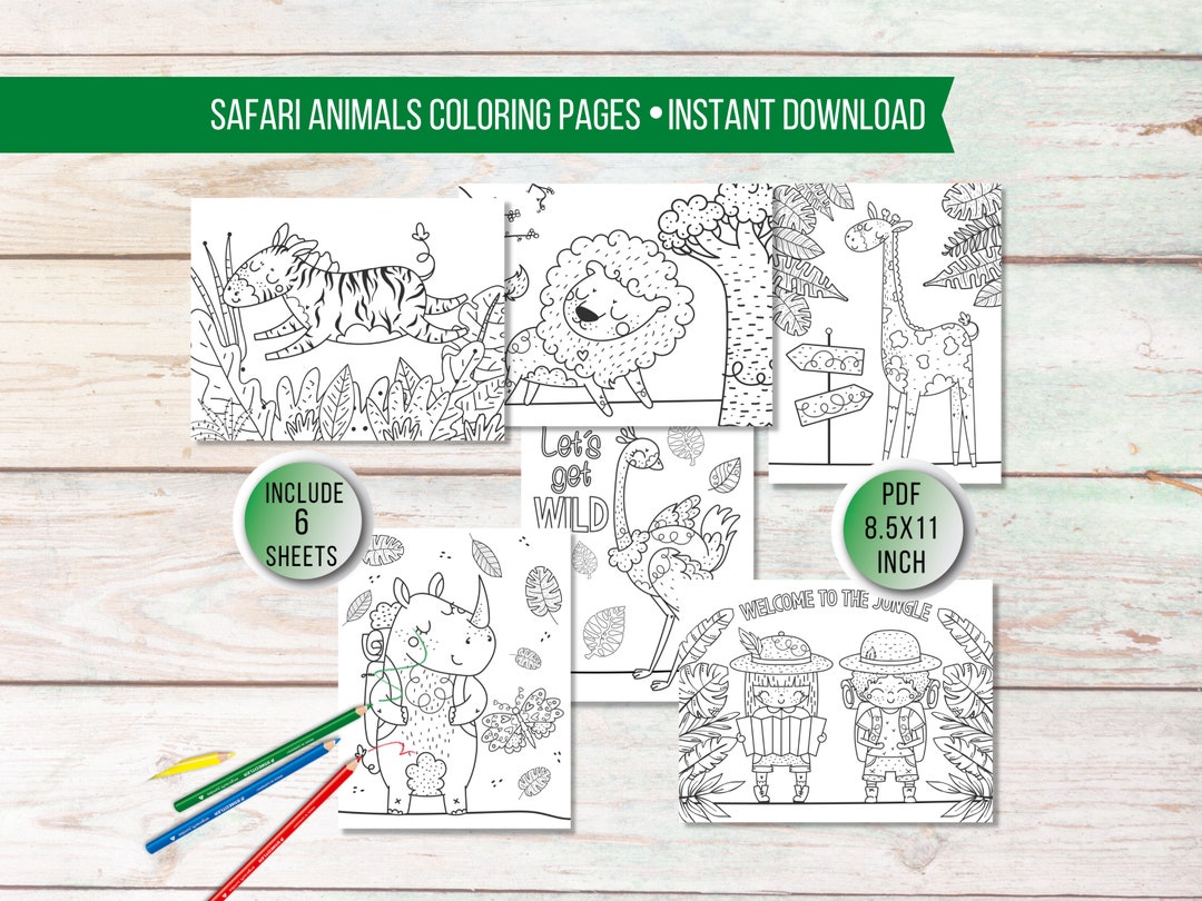 Safari Coloring Pages for Kids, Printable Jungle Animals Coloring ...