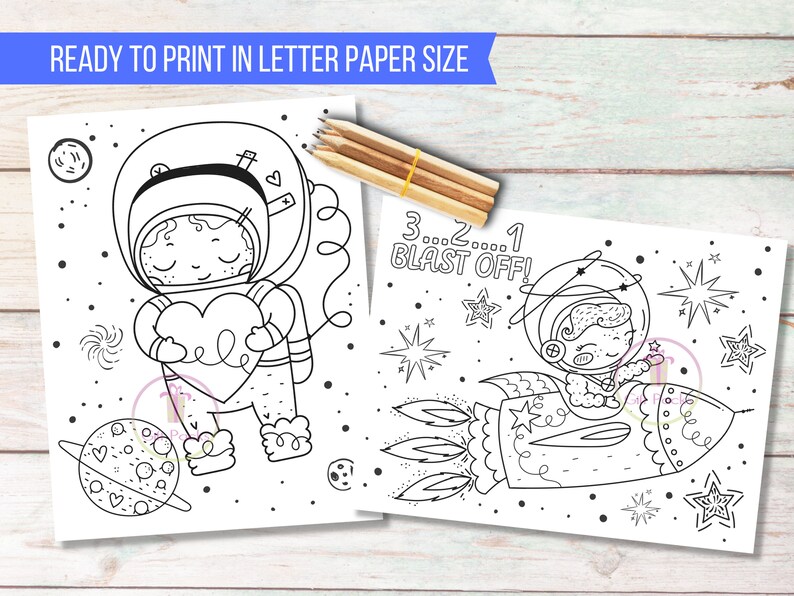 Space Coloring Pages Girl Astronaut Coloring Activity Outer - Etsy