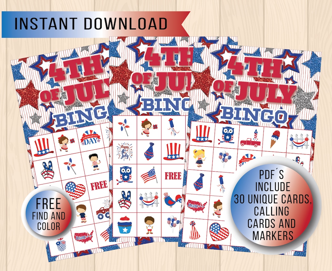 4th of July Bingo Cards, Printable Bingo for Independence Day, Fourth ...