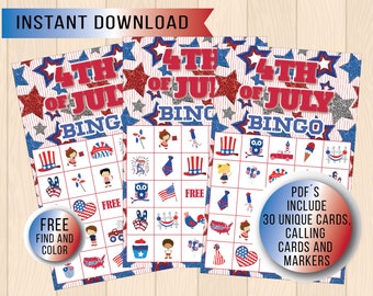 4th of July Bingo Patriotic Party Game Printable Party Game for ...