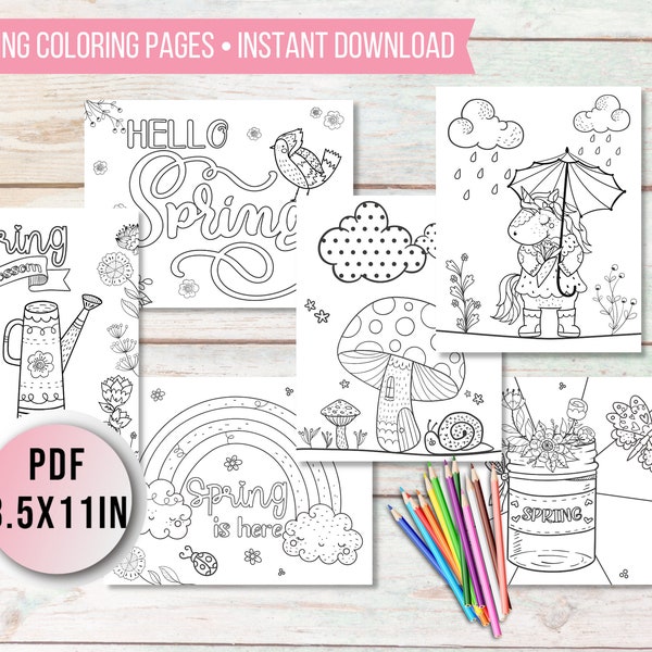Printable Coloring Pages Spring - Etsy
