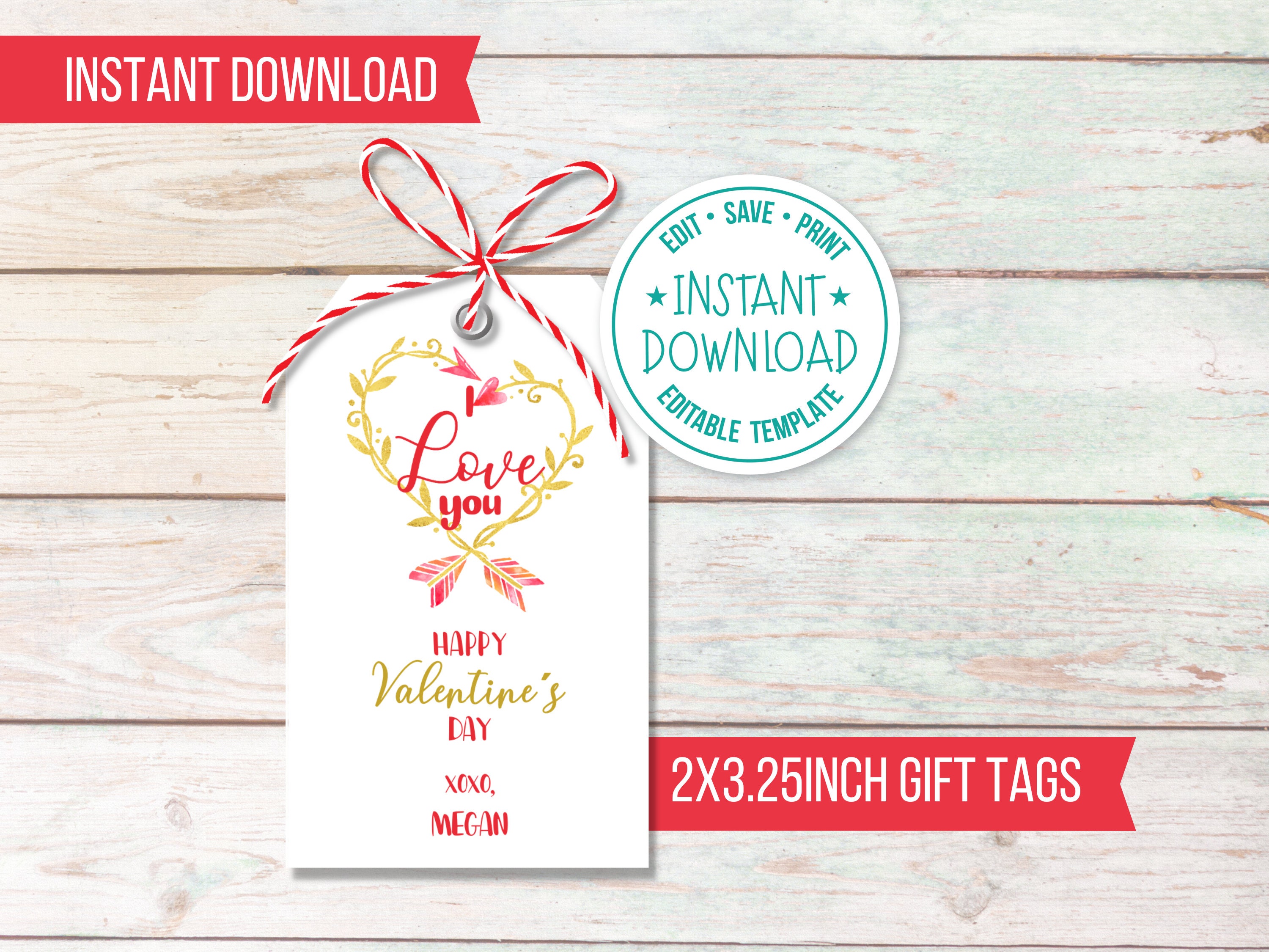 Editable Valentines Day Printable Favor Tag Love Hang Tags - Etsy