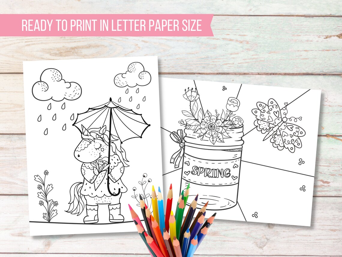Spring Coloring Page Printable Spring Kids Activity Pages - Etsy