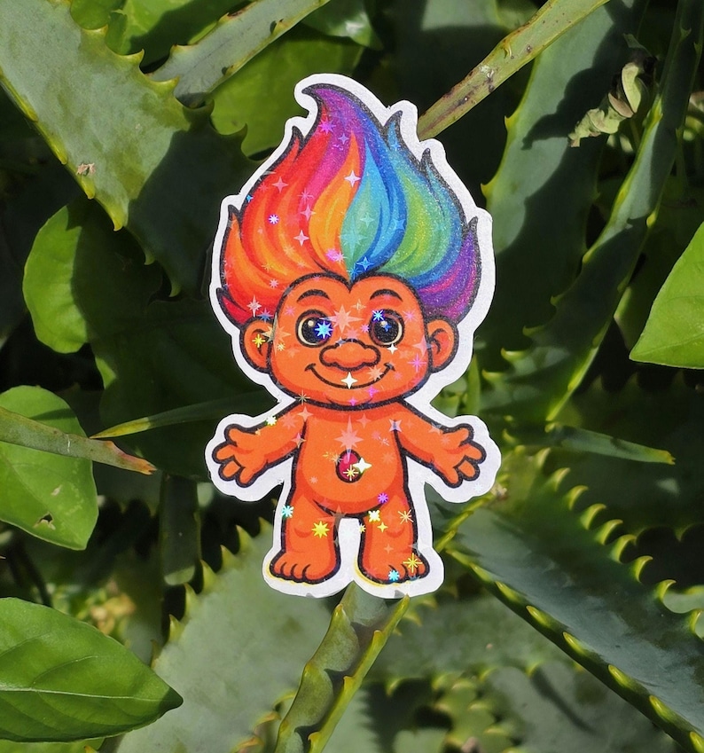 Holographic Rainbow Hair Troll Sticker | 90s Nostalgia Vinyl Decal - Etsy