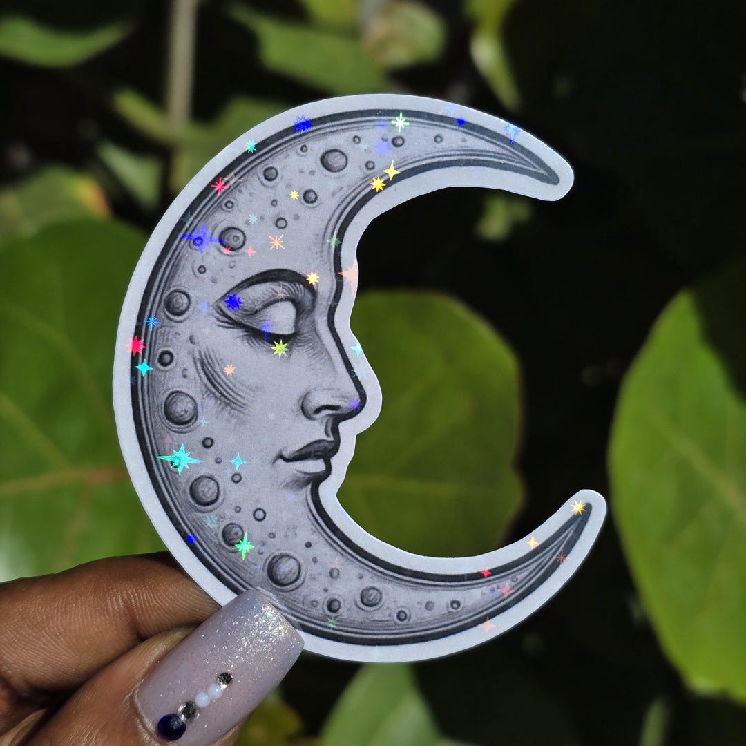 Holographic Crescent Moon Sticker | Celestial Laptop Decal - Etsy New ...