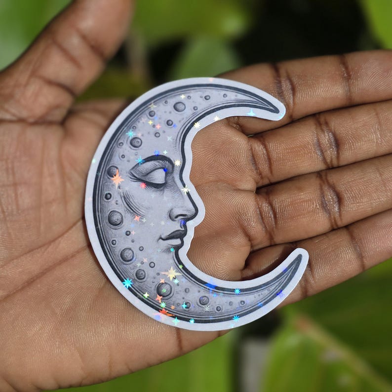 Holographic Crescent Moon Sticker | Celestial Laptop Decal - Etsy New ...