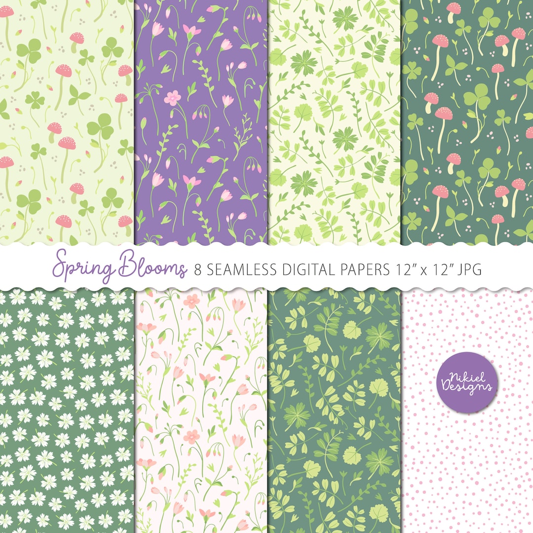 Digital Seamless Pattern Papers, Spring Floral and Foliage, Wildflower ...