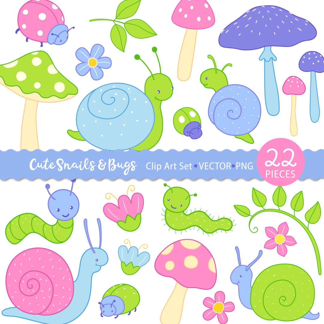 Cute Woodland Snails, Mushrooms and Bugs Clip Art Set, Vector, PNG - Etsy
