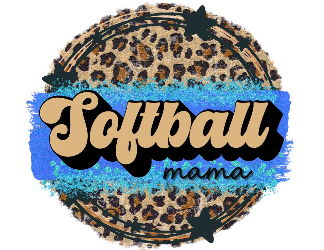 Softball Mama Design - Blue Cheetah Print - Faux Glitter - Instant ...