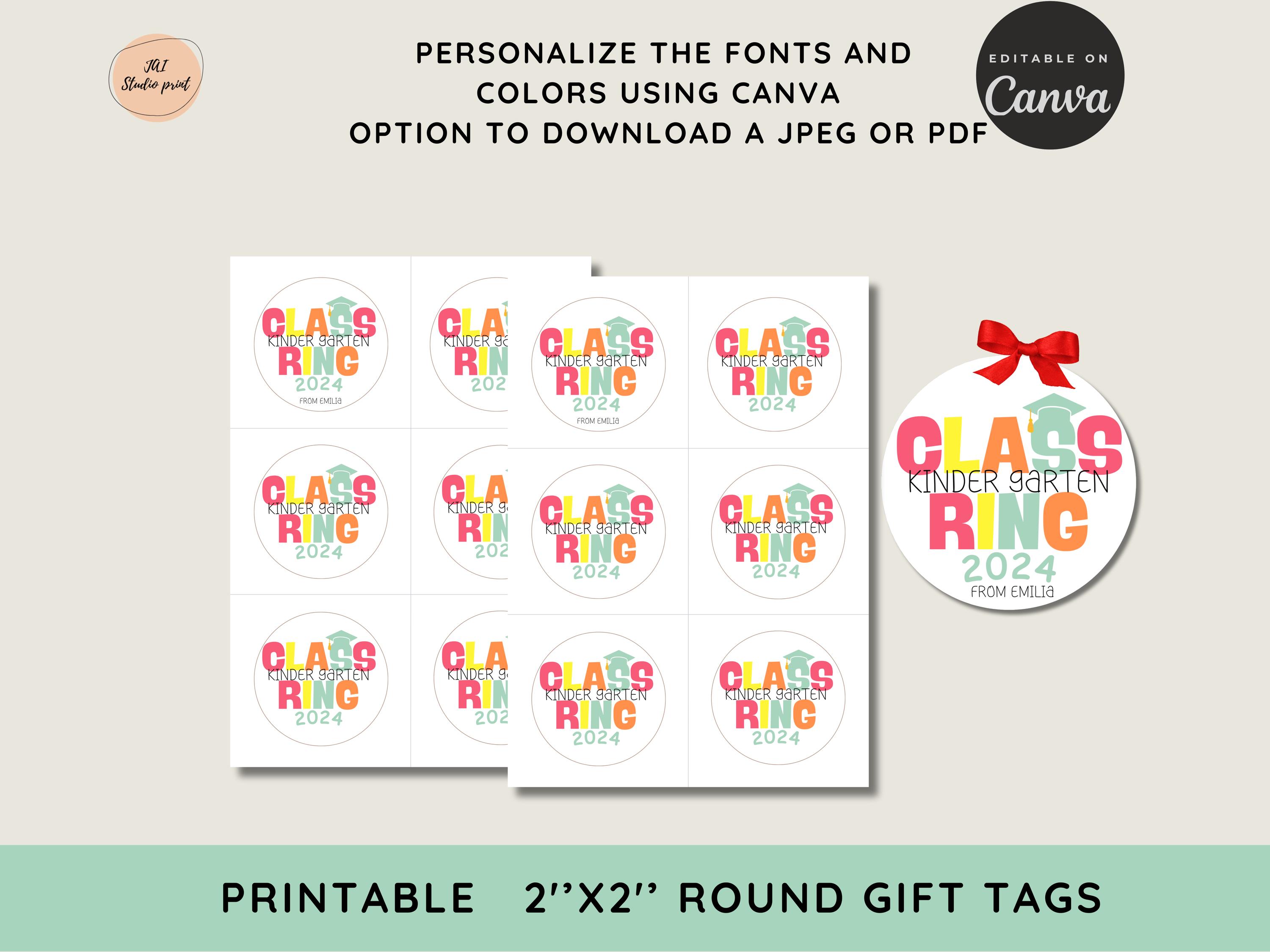 Kindergarten Graduation Class Ring Gift Sticker, Graduation Favors, Pre ...