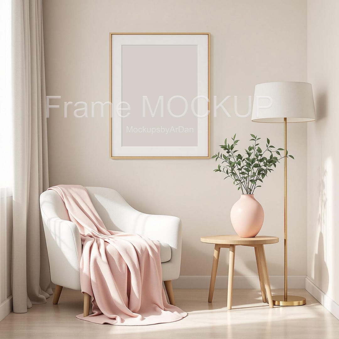 Portrait Mat Frame on Pastel Wall Mockup, Pastel Interior Mat Frame ...