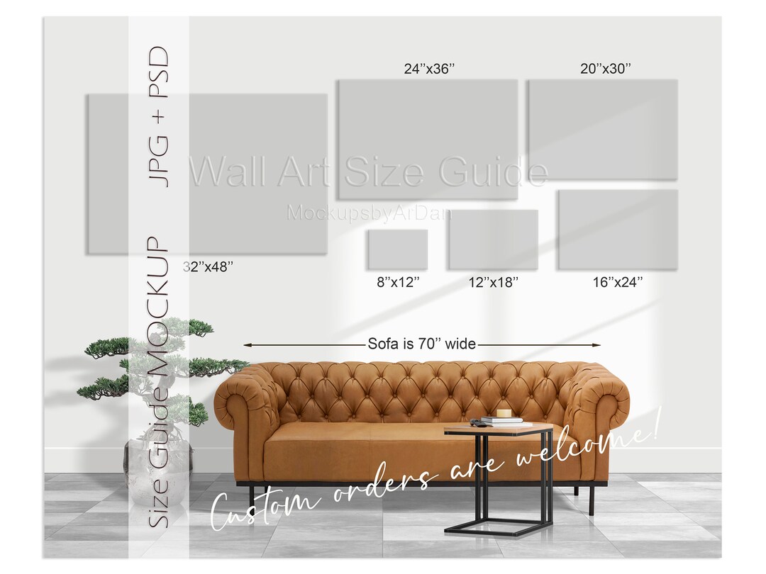 Landscape Canvas Print Size Guide Mockup, Canvas Size Guide Mockup ...