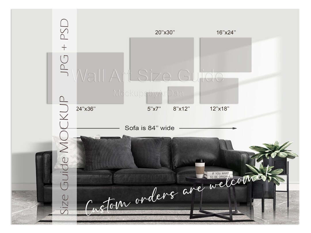 Canvas Print Size Mockup, Canvas Size Guide Mockup, Wall Frame Size ...