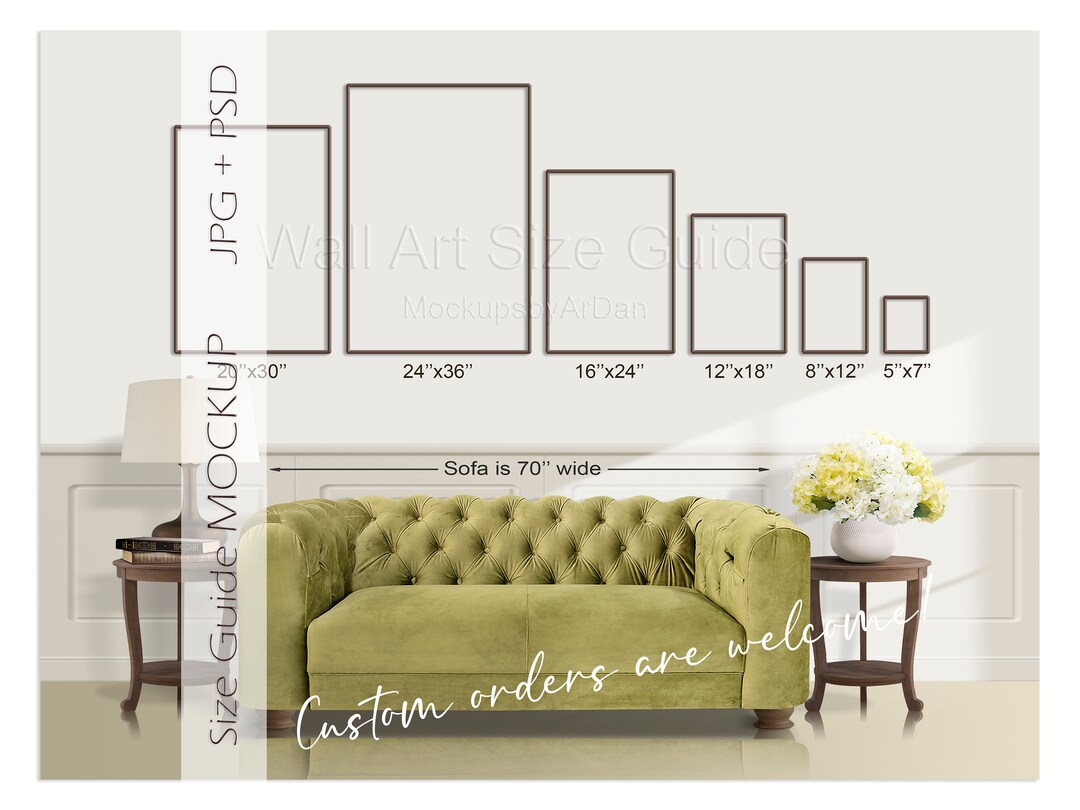 Portrait Frame Size Guide Mockup, Framed Wall Art Size Guide, Wall Art ...
