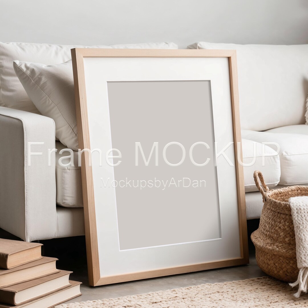 Portrait Mat Frame on the Floor in Living Room Mockup, Portrait Mat ...