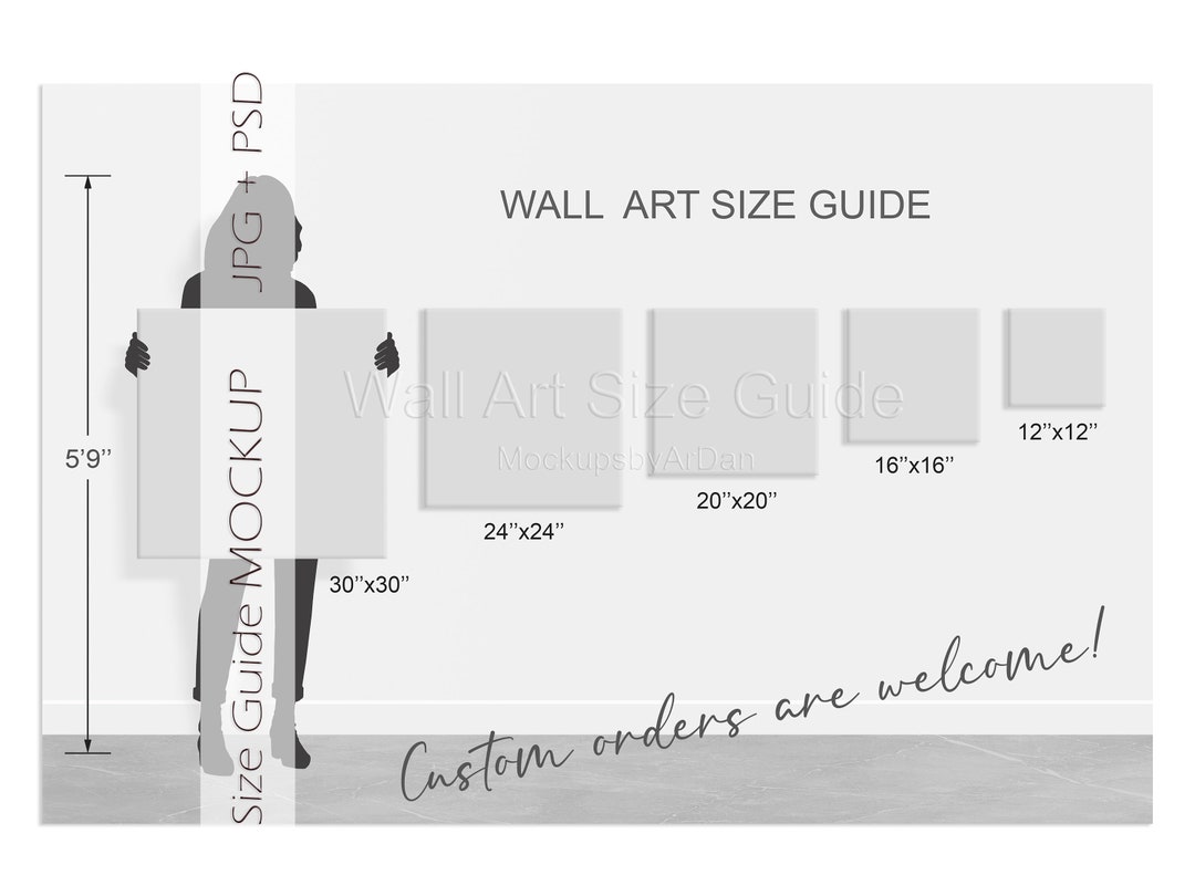 Square Canvas Wall Art Size Guide, Canvas Print Size Guide, Wall Art Display Guide, Canvas Size ...