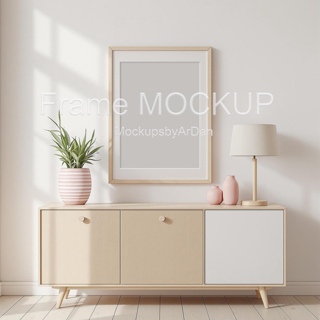 Portrait Mat Frame on Pastel Wall Mockup, Pastel Interior Mat Frame ...