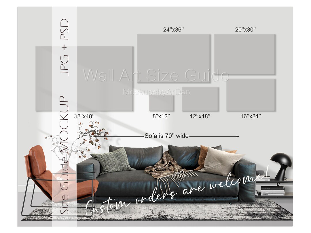 Landscape Canvas Print Size Guide Mockup, Canvas Size Guide Mockup ...