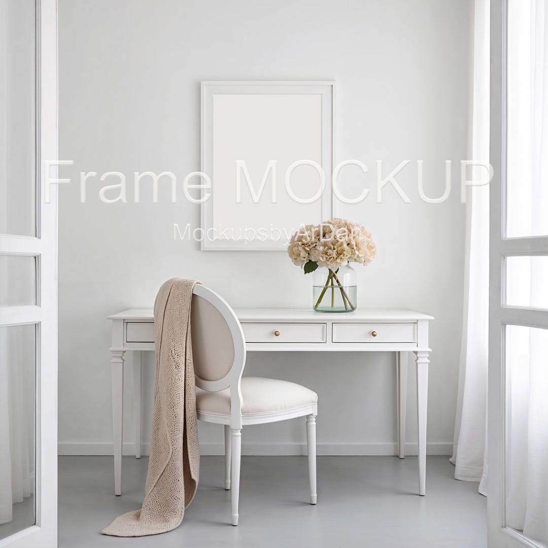 Elegant Portrait Mat Frame on the Wall Mockup, White Portrait Mat Frame ...