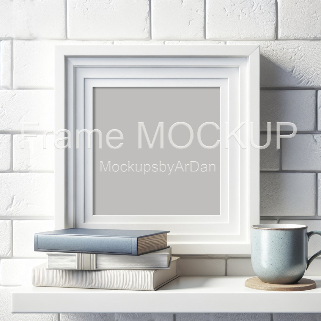 Square Mat Frame on the Shelf Mockup, Simple Square Frame Mockup, White ...