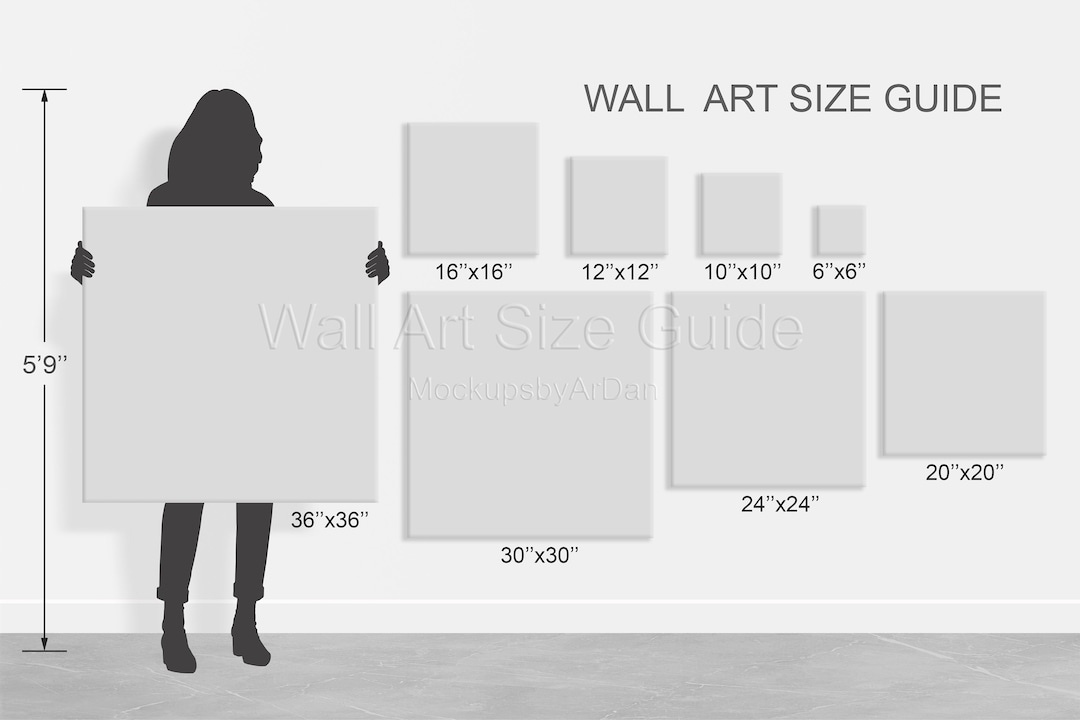 Square Canvas Size Guide With Person, Canvas Print Size Guide, Wall Art Display Guide, Canvas ...