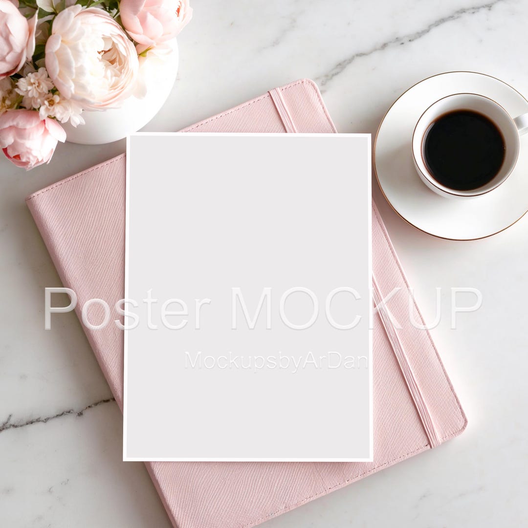 Pastel Pink Flat-lay Poster Mockup Ratio 3:4, Poster in Pink Interior ...