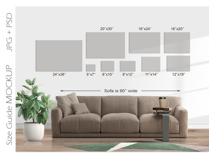 Canvas Size Comparison Chart Canvas Print Size Mockup Canvas Etsy