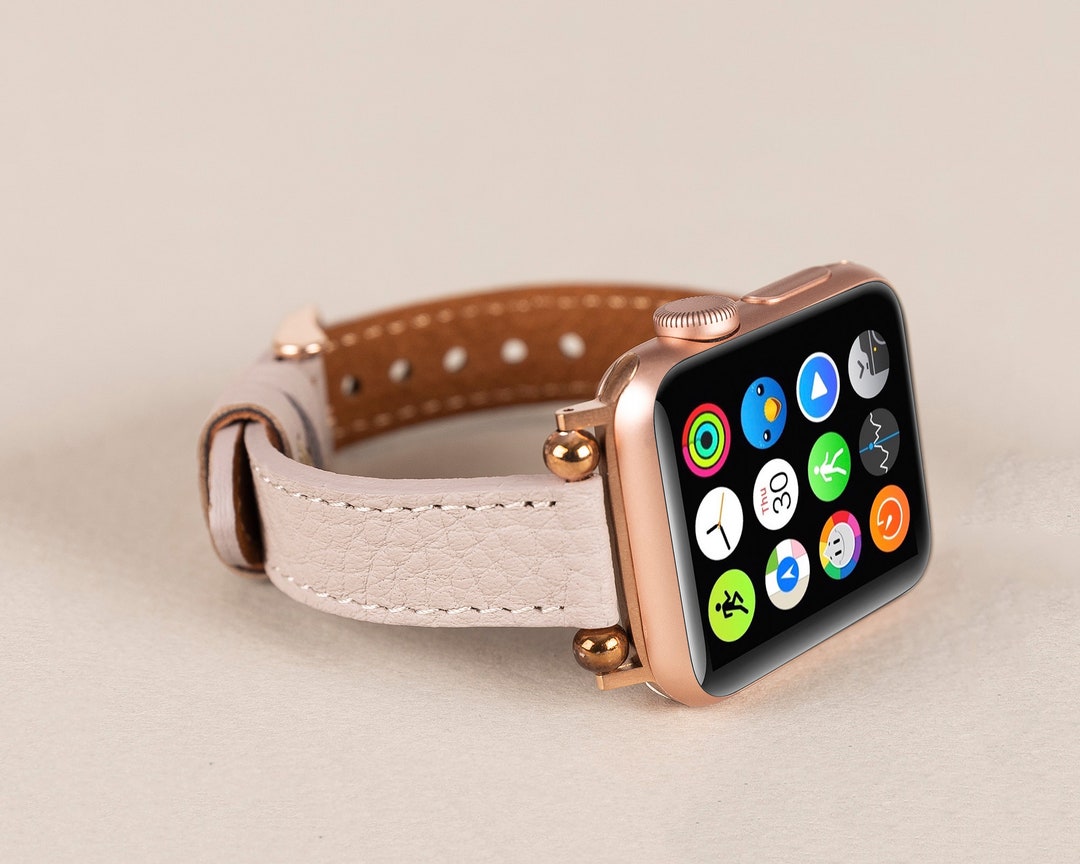 Iwatch Beige Slim Leather Band, Personalized Iwatch Strap, Custom ...