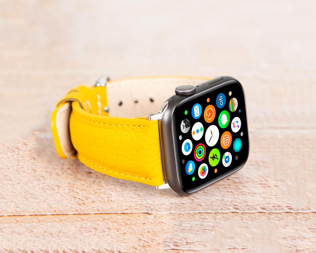 Personalized Yellow Leather Apple Watch Band, Engraved Monogram ...