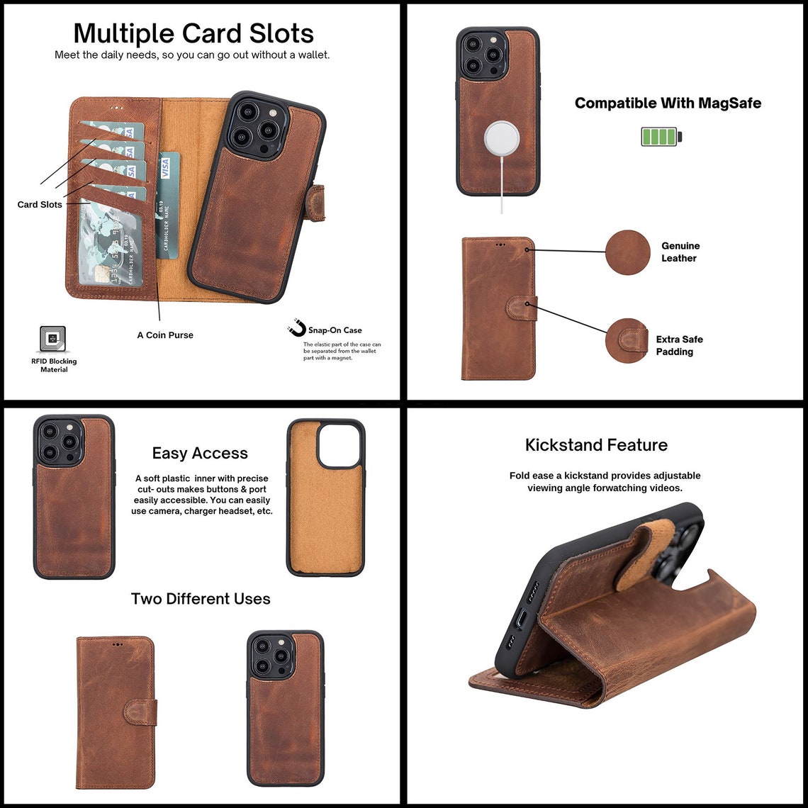IPhone 16 Pro Wallet, iPhone 16 Pro Max Leather RFID Blocker Card ...