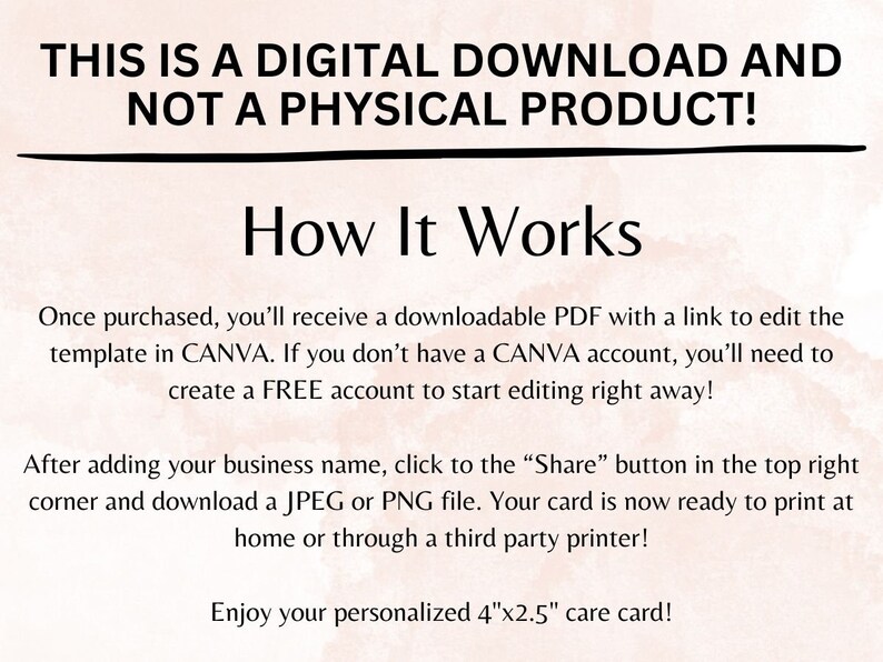 4x2.5 Thank You Care Card Template DIGITAL DOWNLOAD 4x2.5 Rectangle ...