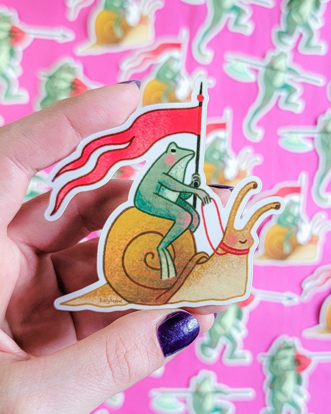 Sticker Medieval Frog on a Snail - Etsy