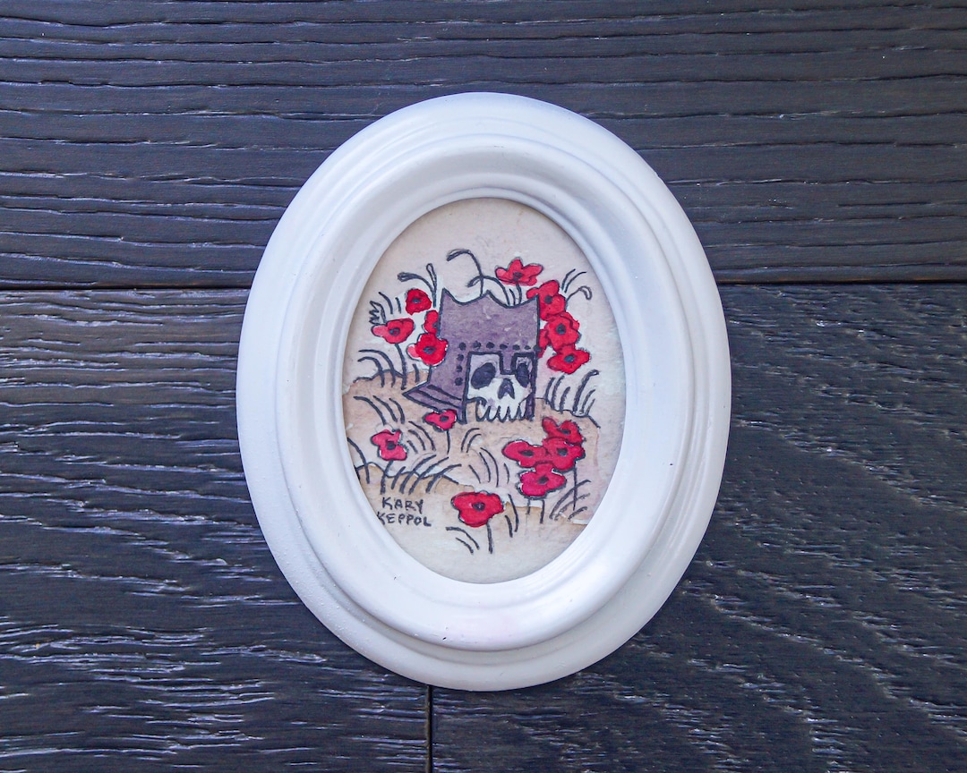 Mini Original Painting - Knight Skull in a Poppy Field - Etsy