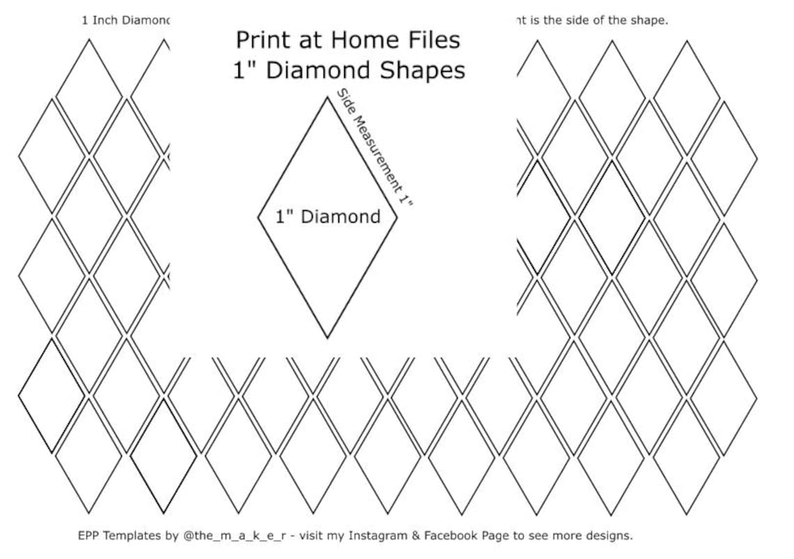 Printable EPP Paper Pieces Templates. 1" Diamonds for English Paper ...