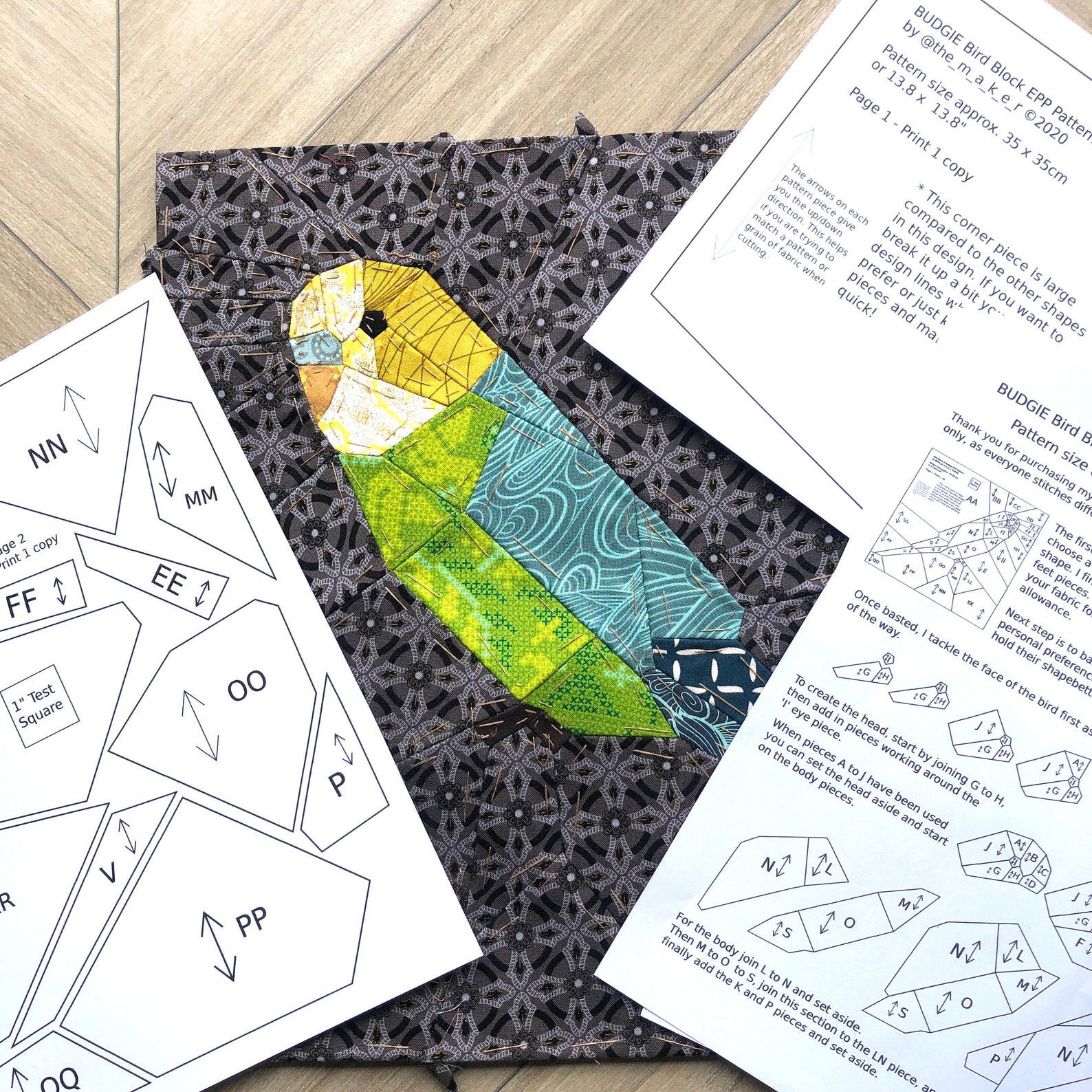 Digital Pattern. BUDGIE. EPP Templates. Bird Quilt Pattern. | Etsy