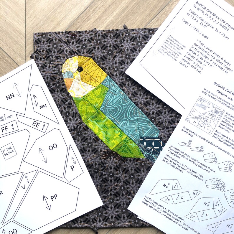 Digital Pattern. BUDGIE. EPP Templates. Bird Quilt Pattern. English ...