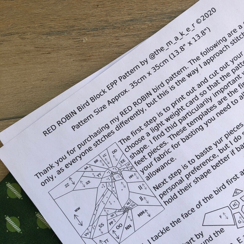 Digital Download. EPP Templates. RED ROBIN Bird Quilt Pattern. English ...