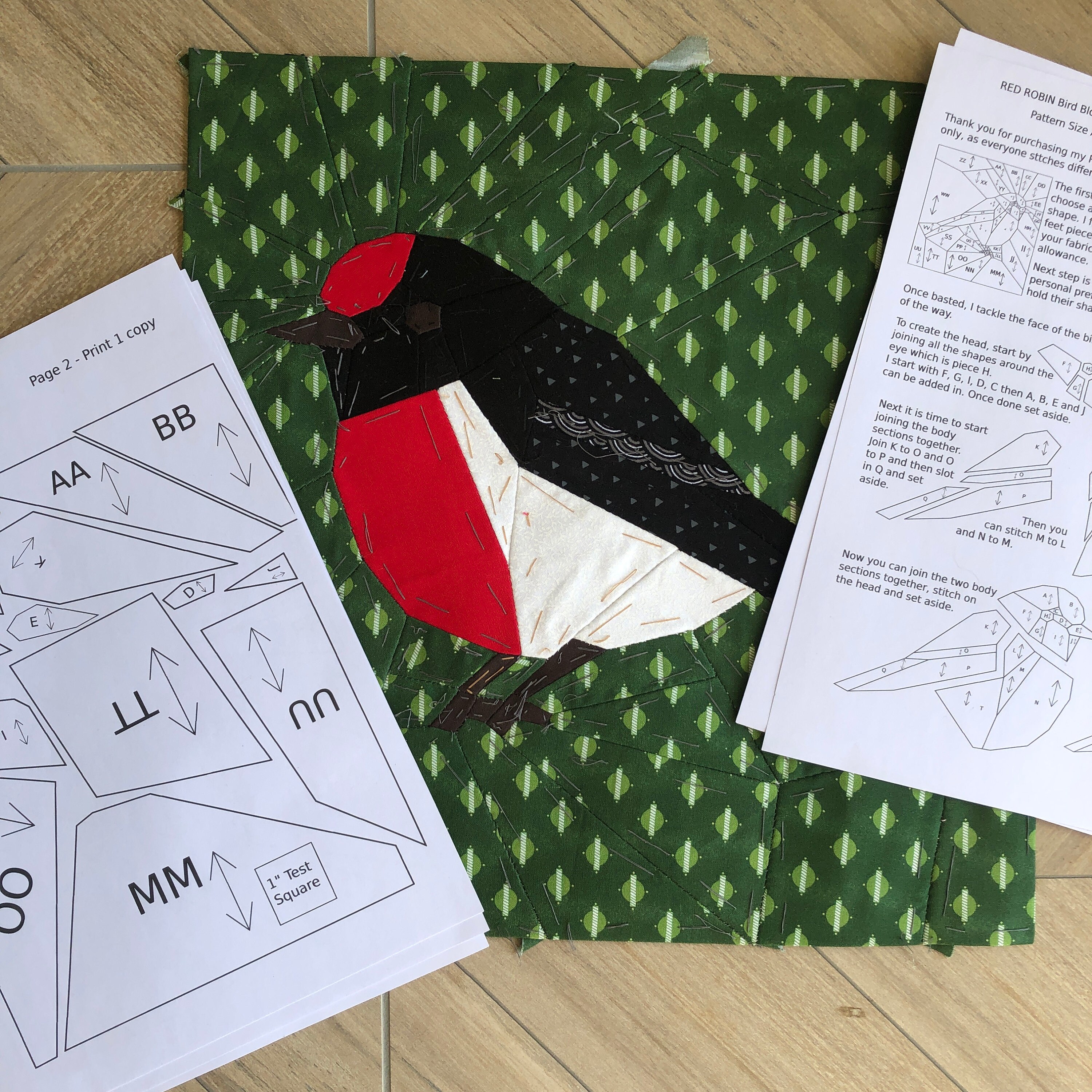 Digital Download. EPP Templates. RED ROBIN Bird Quilt Pattern. | Etsy